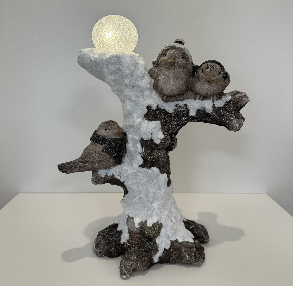 Tre Fugle På Træstub Med Lys | Hurtig Levering – Køb!